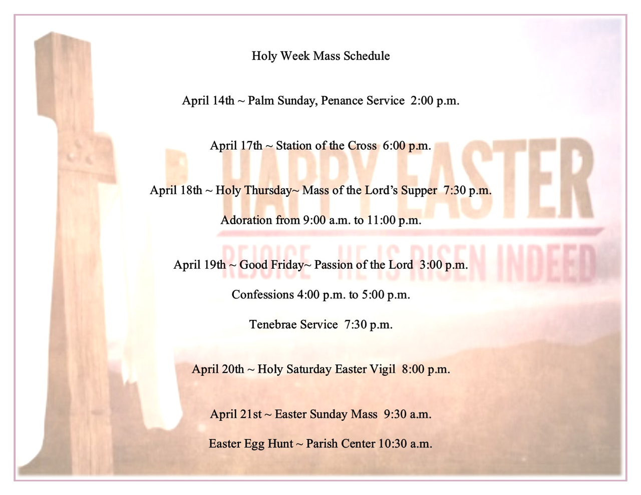 St. Augustine’s Holy Week Schedule | The Peru Gazette